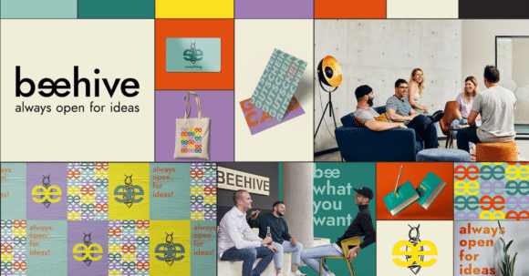 Rebranding mit schöner Glyphenspielerei für Coworking-Space Beehive ...